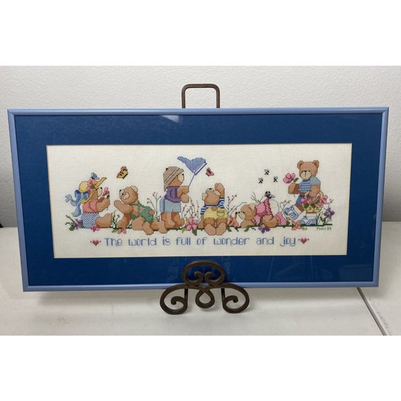 Hobbyist Hand Crafted | Wall Decor | Crossstitch Teddy Bears Butterflies Blue Matted Framed 989 ...